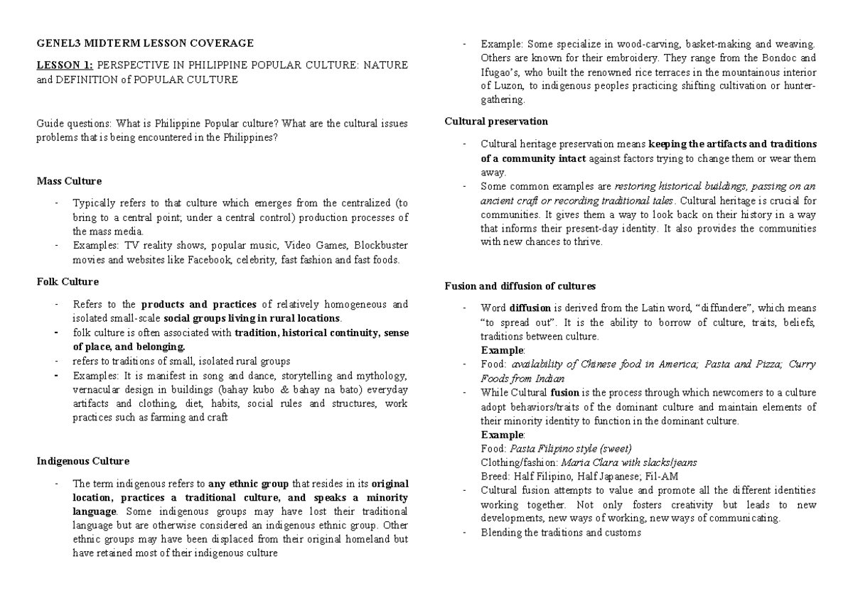 Genel 3 Midterm Lesson Coverage - GENEL3 MIDTERM LESSON COVERAGE LESSON ...