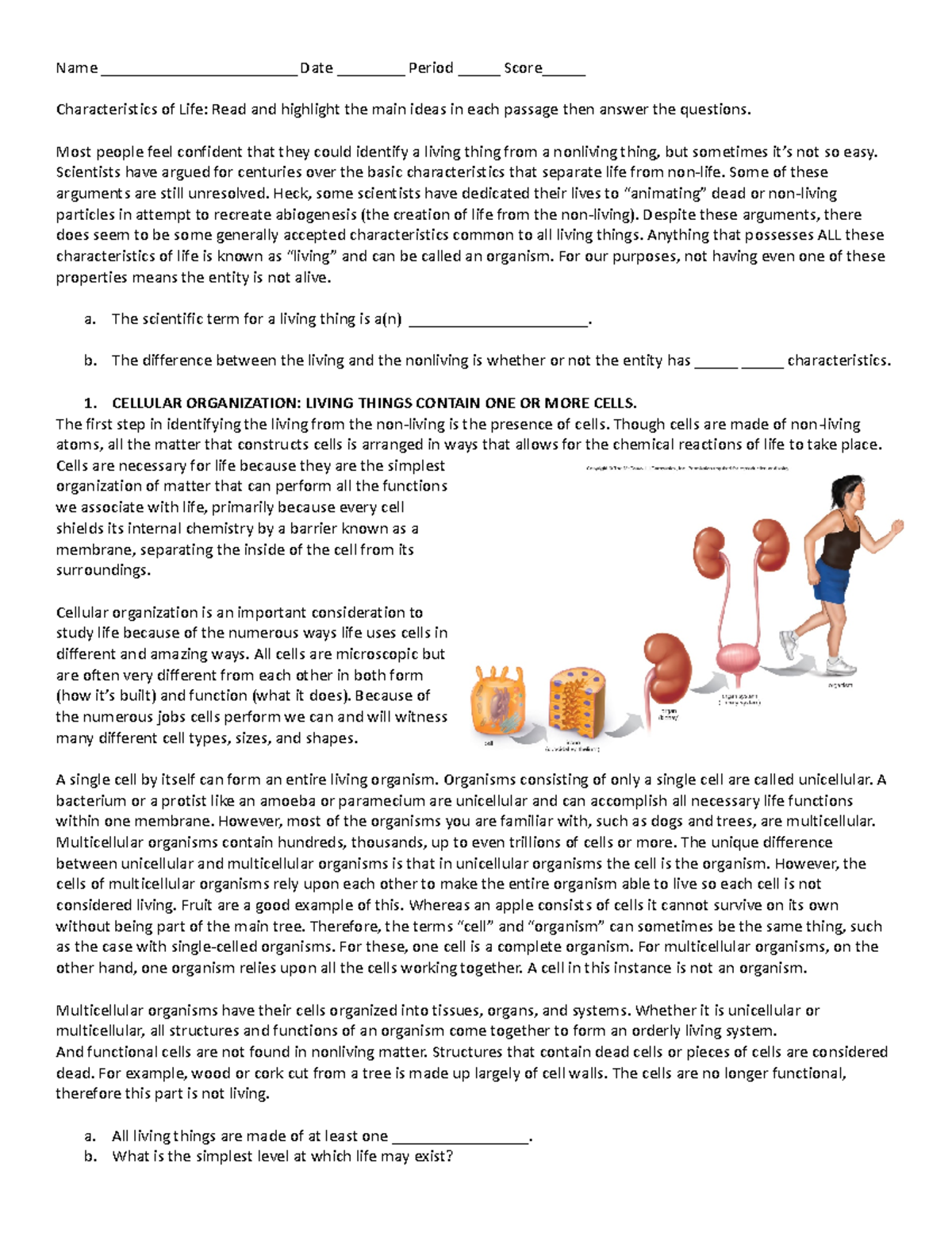 Characteristics of Life: Key Concepts and Questions (Biology 101) - Studocu