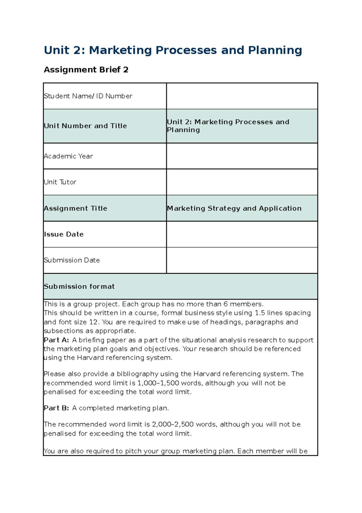 Unit 2 - Marketing Strategy Assignment Brief and Guidelines - Studocu