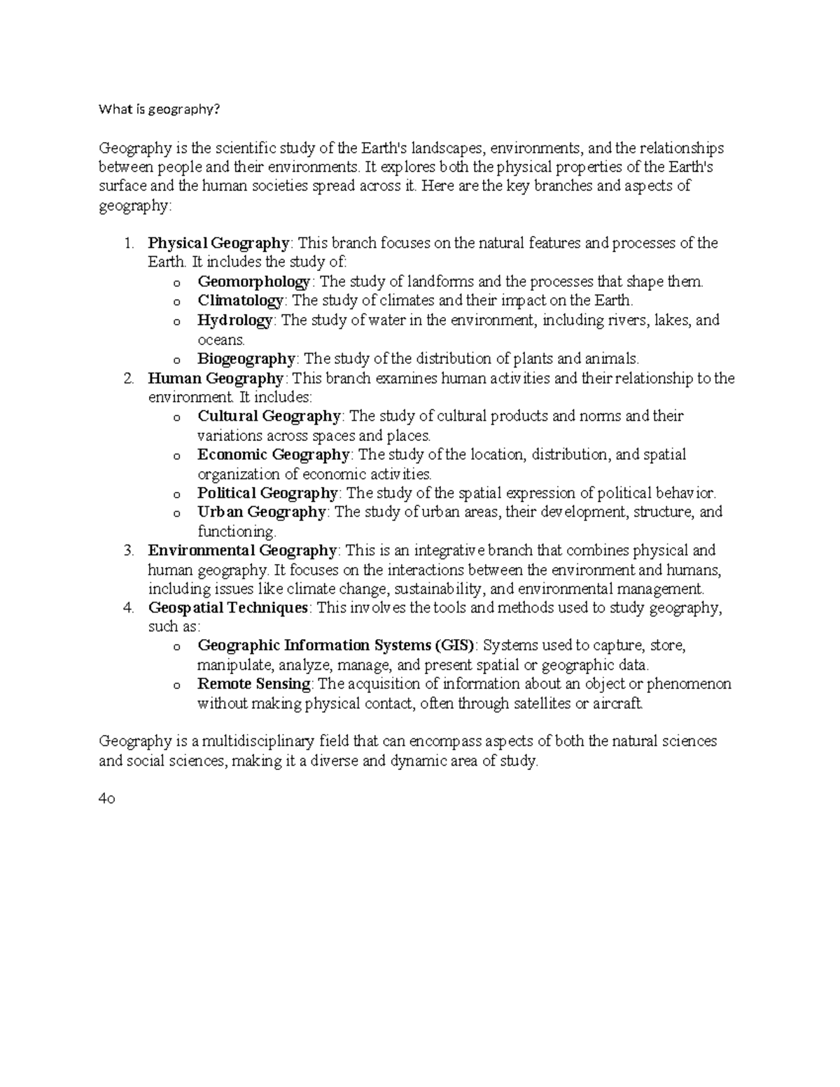 Geograpgy 1 - Summary nursing - What is geography? Geography is the ...