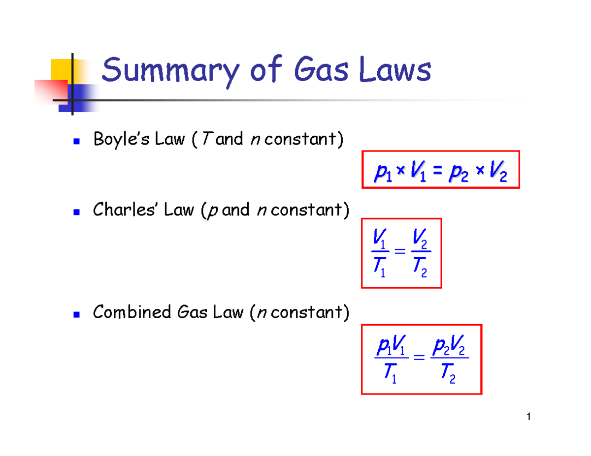 Lecture 23 web - Gas laws notes - ####### Boyle’s Law (T and n constant ...