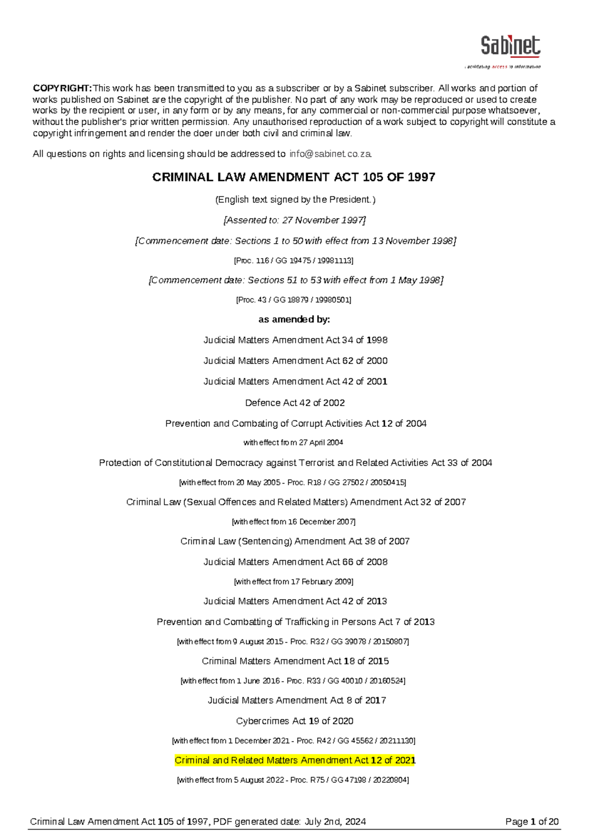 Criminal Law Amendment Act 105 of 1997: Key Provisions and Updates ...
