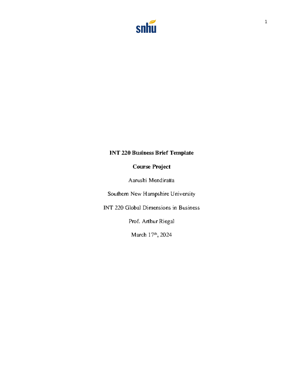 INT 220 module 2 assignment - INT 220 Business Brief Template Course ...