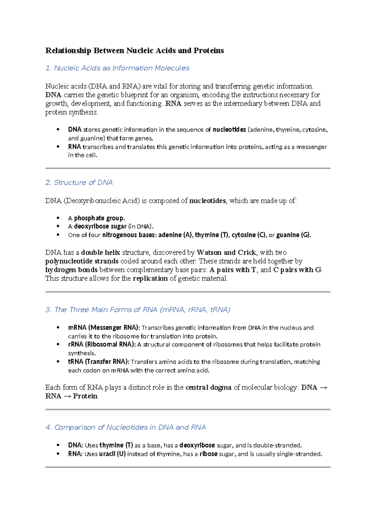 SAC 1 Revision Summary Notes: Nucleic Acids & Proteins in VCE Biology ...