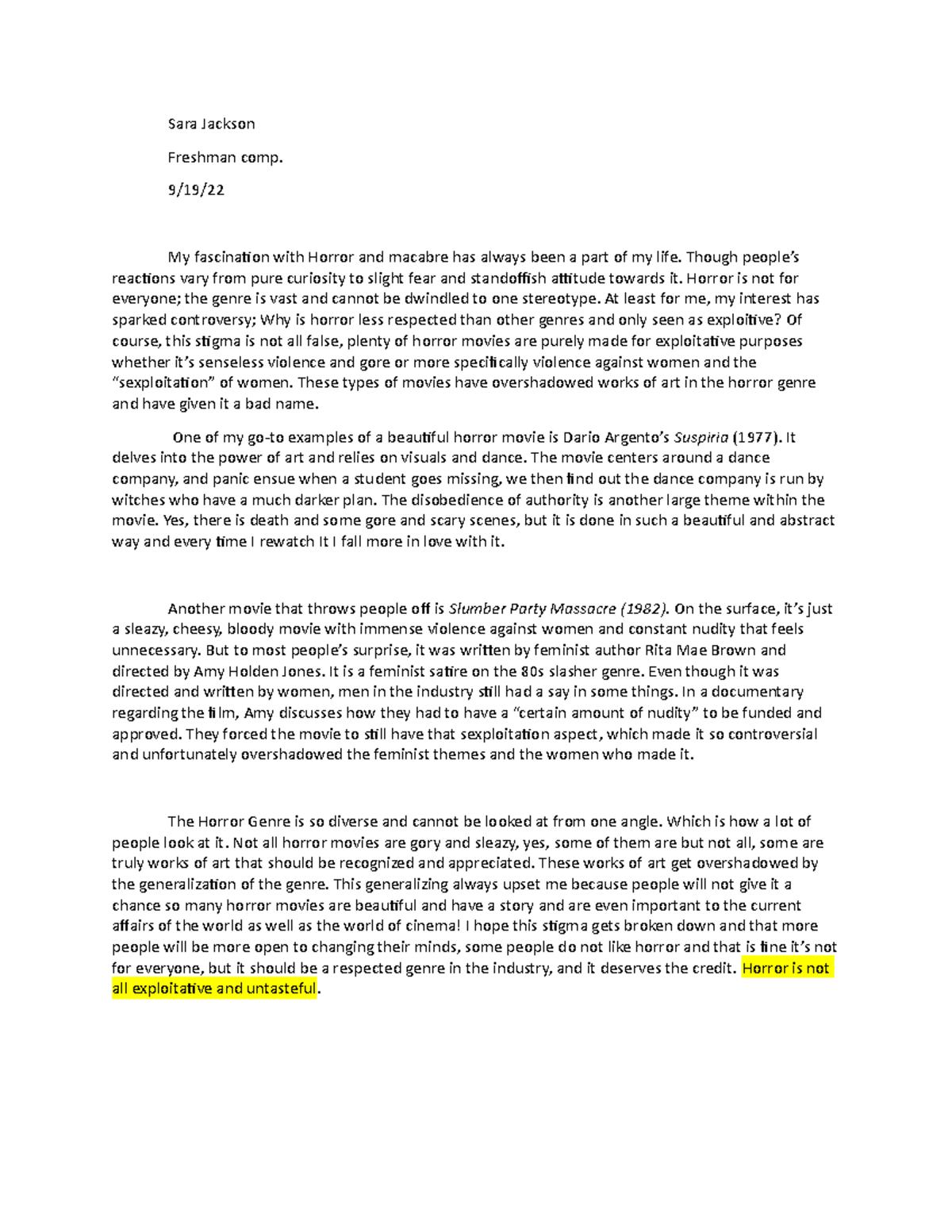 Horror stigma - Sara Jackson Freshman comp. 9/19/ My fascination with ...