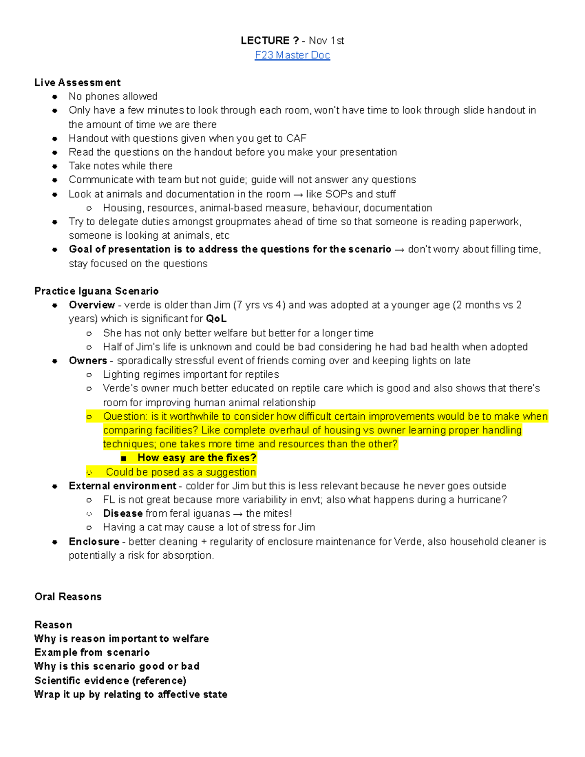 ANSC 4010 WEEK 8 - Live Assessment Overview & Iguana Scenario Practice ...