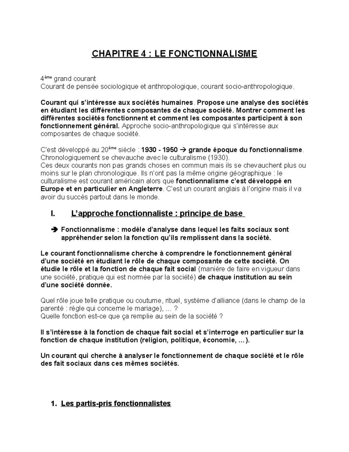 Anthropologie CM6 : Chapitre 4 - Le Fonctionnalisme expliqué - Studocu