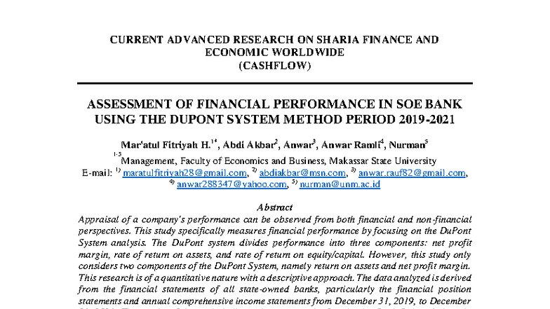 Assessment of Financial Performance in SOE Banks Using DuPont System ...