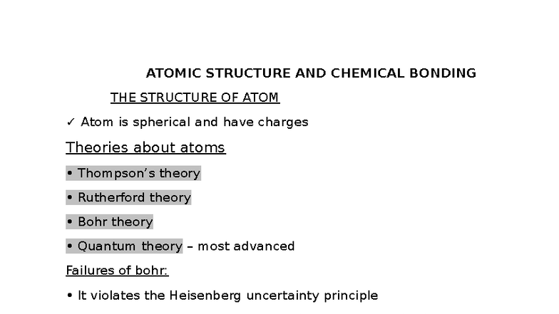 SCH 200 - Atomic Structure & Chemical Bonding Overview - Studocu