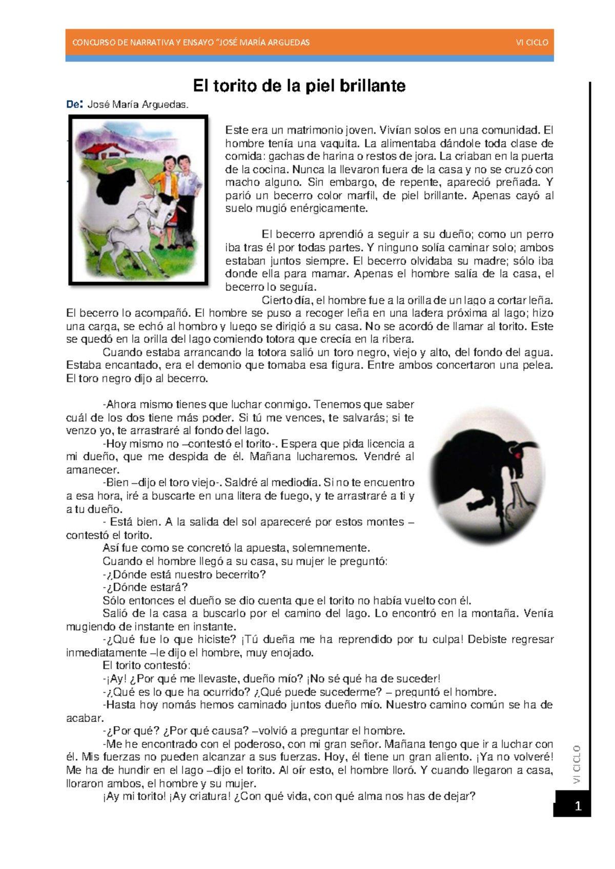 Torito de la Piel Brillante - Concurso de Narrativa VI Ciclo - Studocu