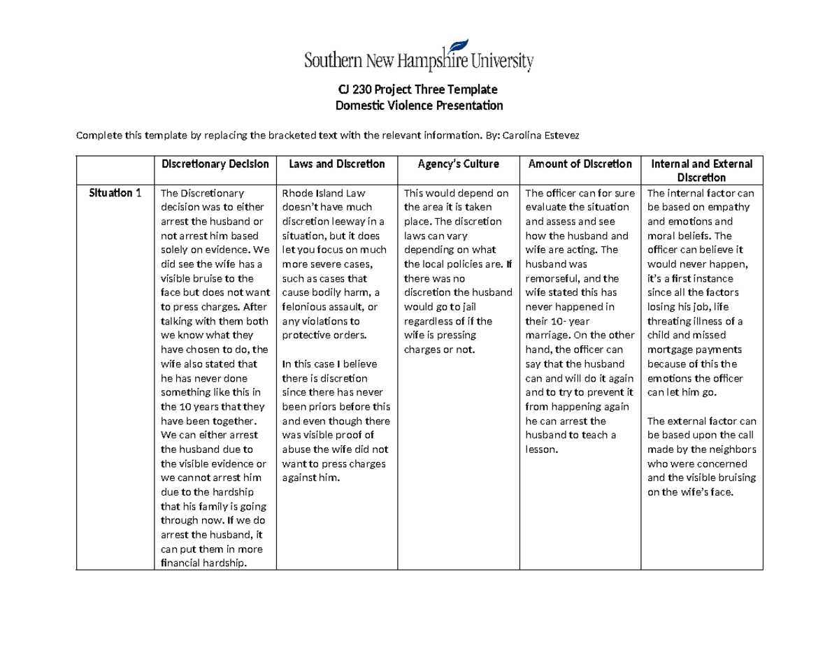 CJ 230 Project Three - Copy - CJ 230 Project Three Template Domestic ...