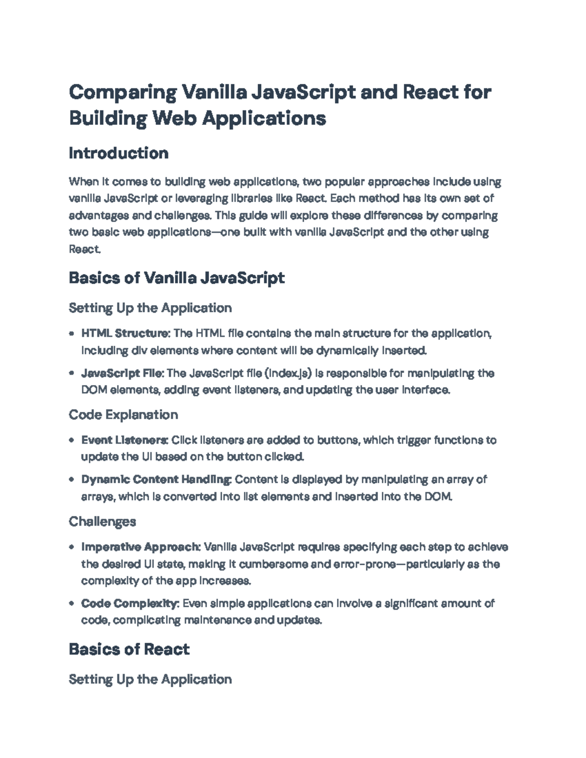 Comparing Vanilla JS and React for Web App Development: Insights - Studocu