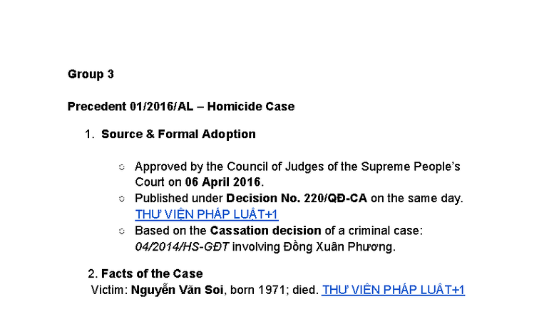 Homicide Case Precedent Analysis: Pros and Cons in Vietnam - Studocu