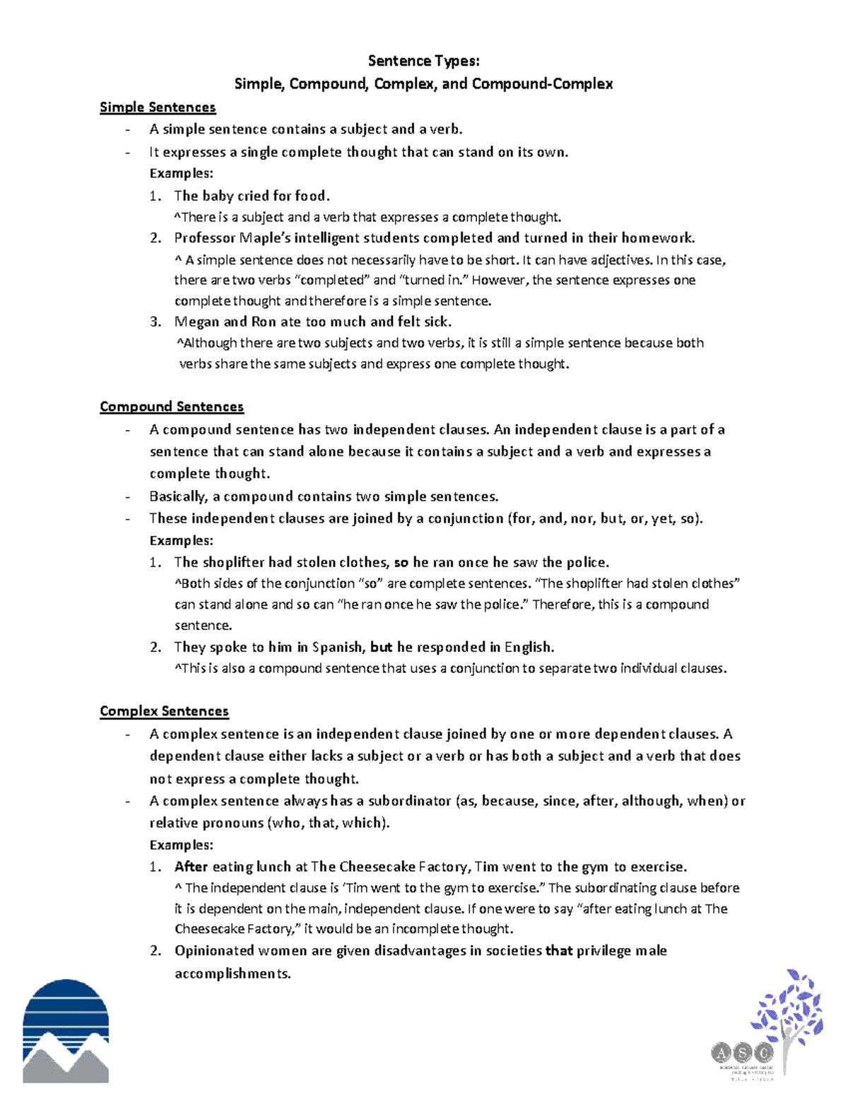 Grade 9 Worksheet: Understanding Sentence Types - Simple, Compound ...