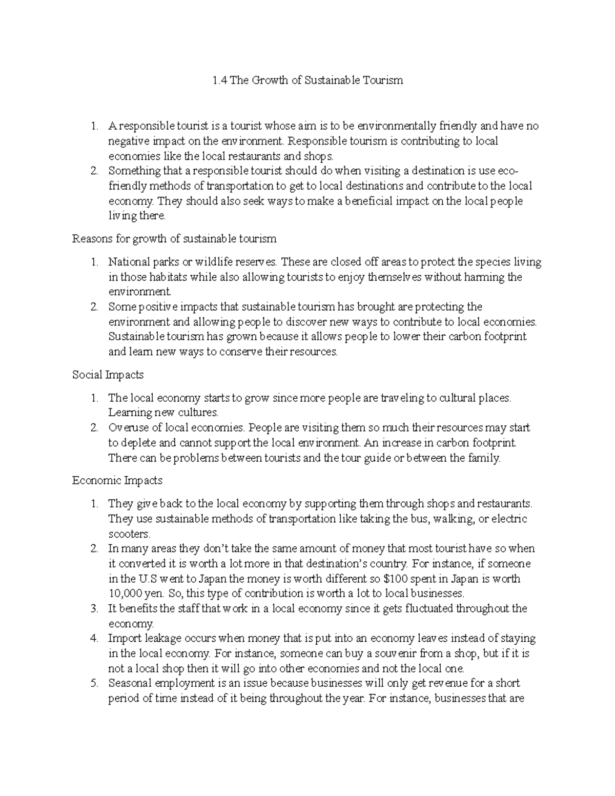 1 - AICE TRAVEL AND TOURISM - 1 The Growth of Sustainable Tourism A ...