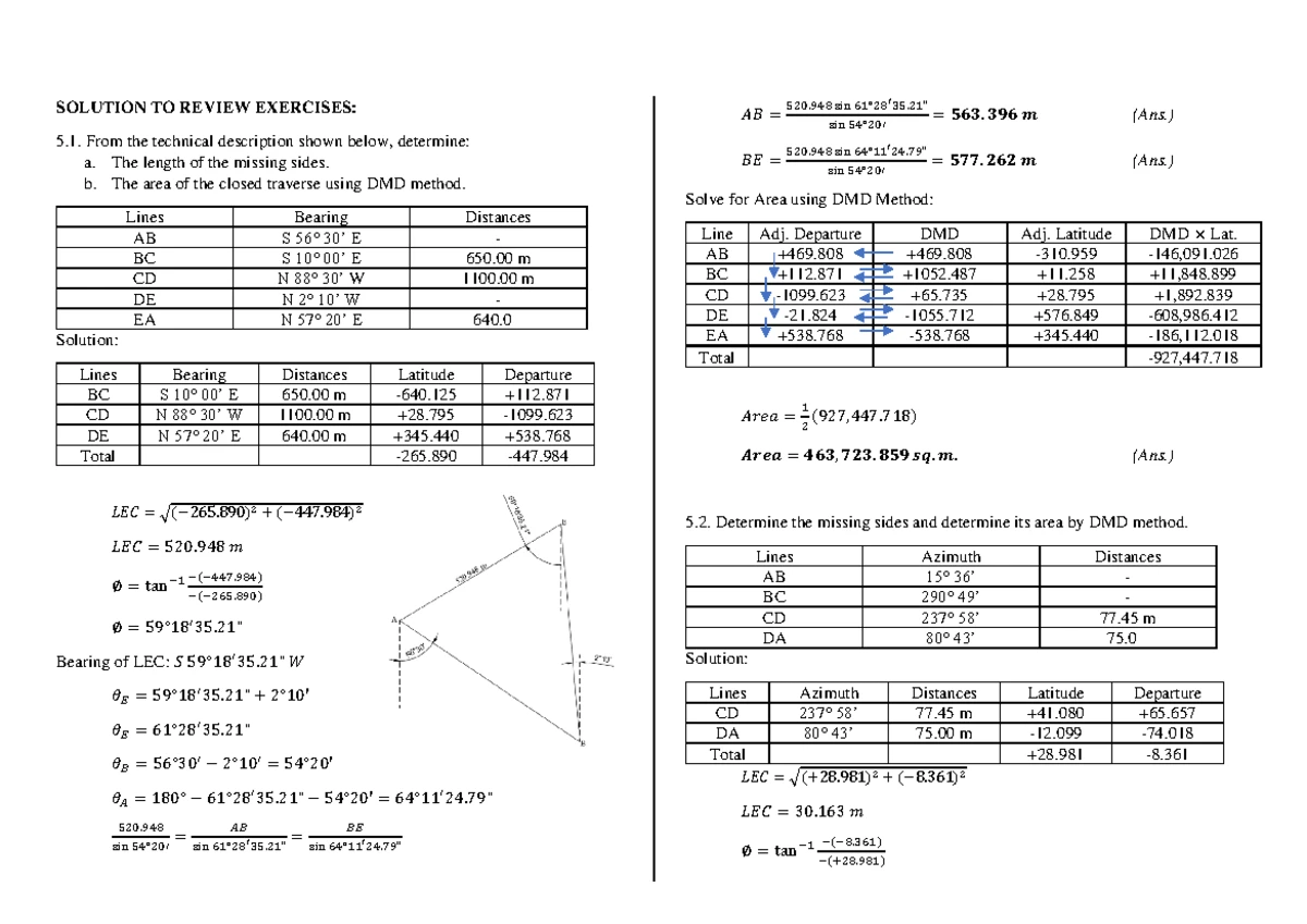 Module 3-Answers - FOS - SOLUTION TO REVIEW EXERCISES: The observed compass bearing of a line in ...