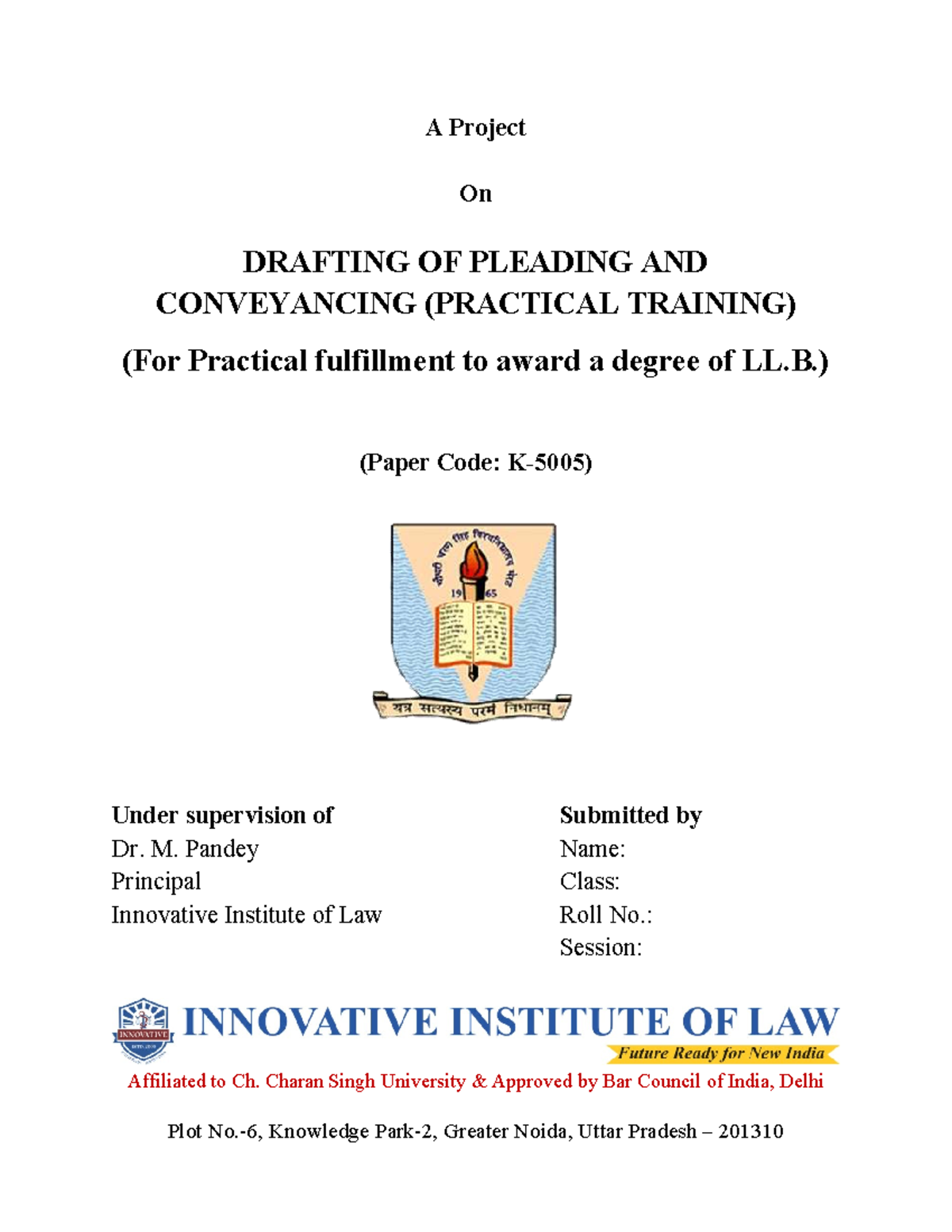 Drafting of Pleading and Conveyancing (LL.B. Practical Training) - Studocu