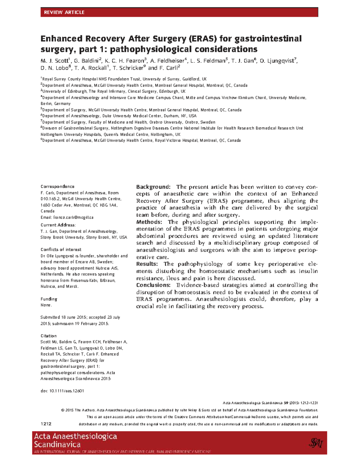 Enhanced Recovery After Surgery (ERAS) for GI Surgery: Pathophysiology ...