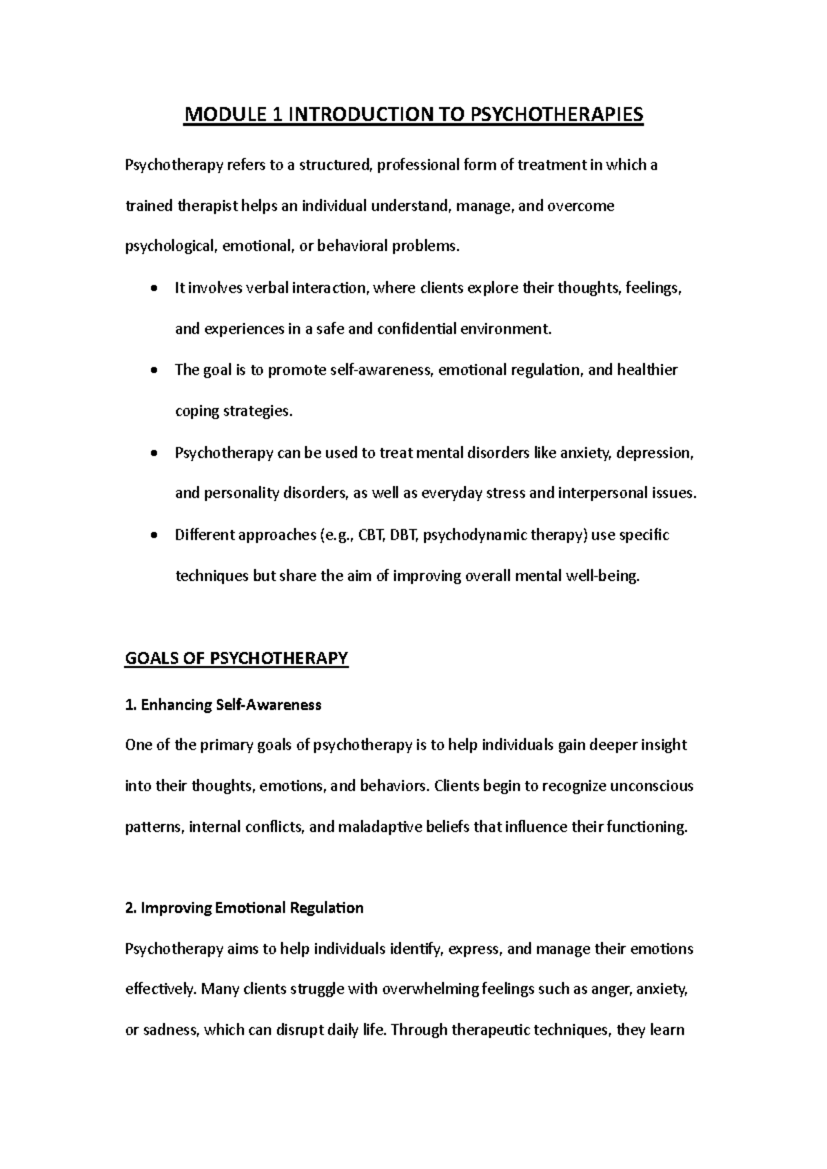 MODULE 1: INTRODUCTION TO PSYCHOTHERAPIES - Psychodynamic Notes - Studocu