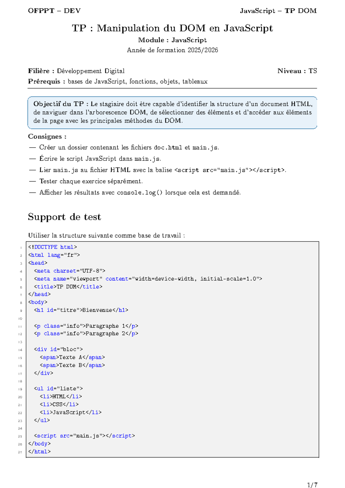 TP5 M105 - Manipulation du DOM en JavaScript : Exercice et Analyse ...