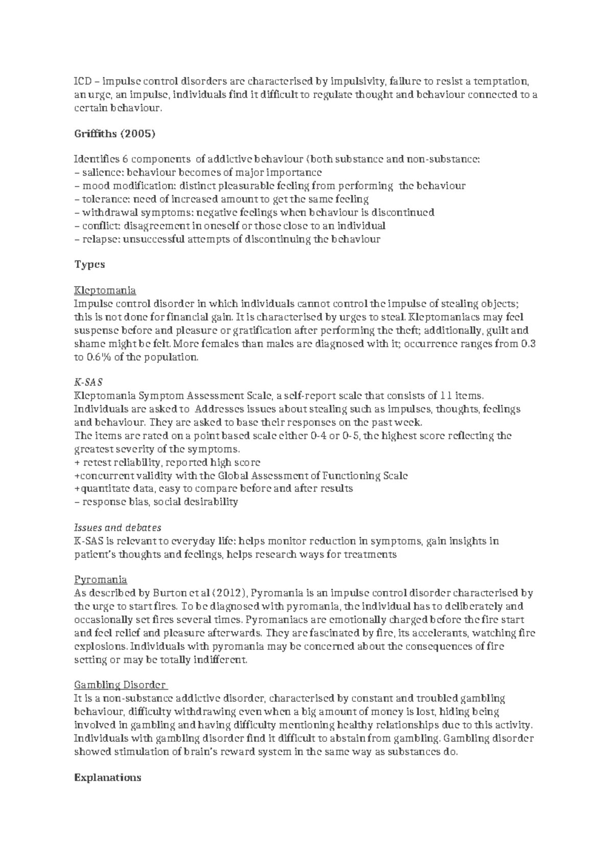 Psychology CIE: Impulse Control Disorders Overview and Treatments - Studocu