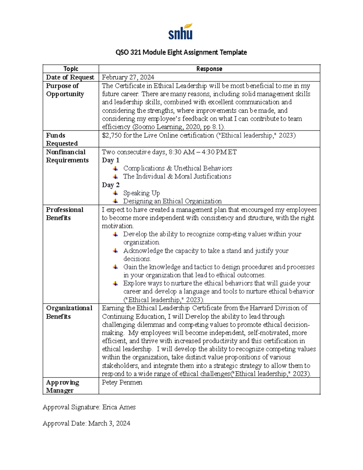 QSO 321 Module 8 Ethical Leadership Certification Proposal - Studocu