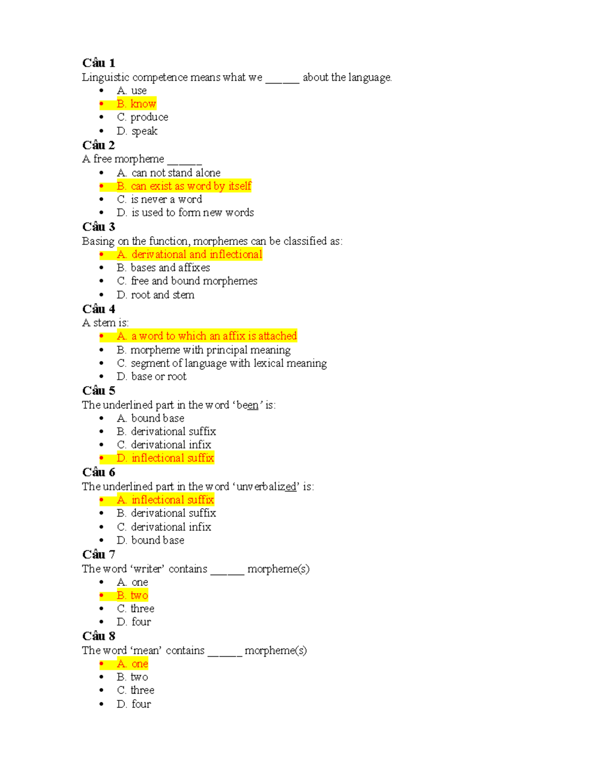 KT - Linguistic Competence Quiz Questions and Answers - Studocu