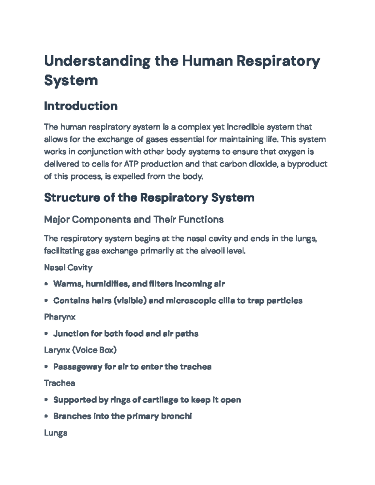 Understanding the Human Respiratory System: Structure & Function Overview - Studocu