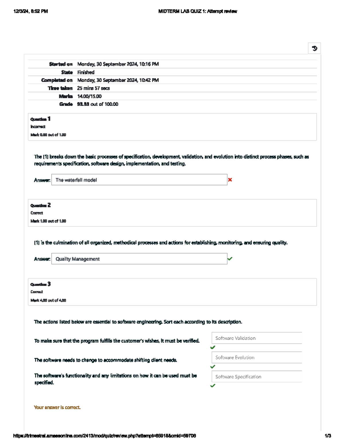 Se m1 - se m1 - 8:52 PM MIDTERM LAB QUIZ 1: Attempt review Started on Monday, 30 September 2024 ...