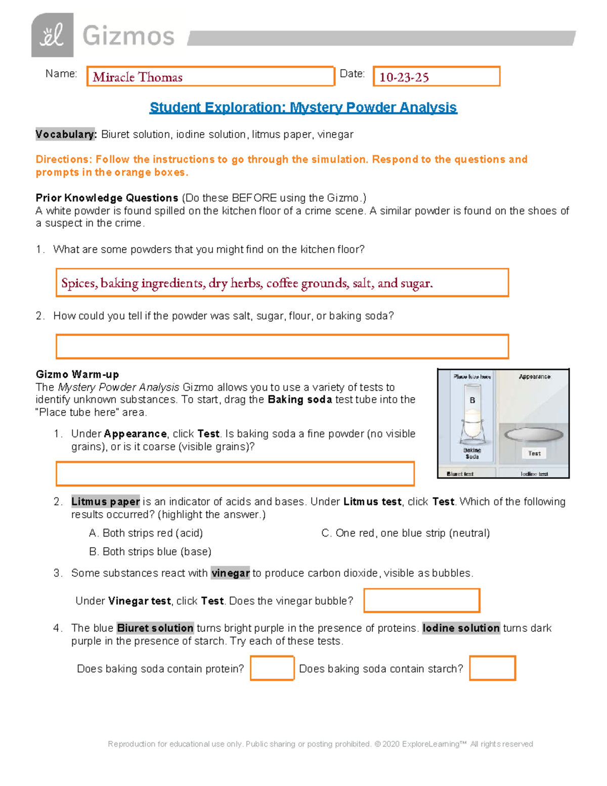 Copy of Mystery Powders Lab Report Sheet (Science 101) - Studocu