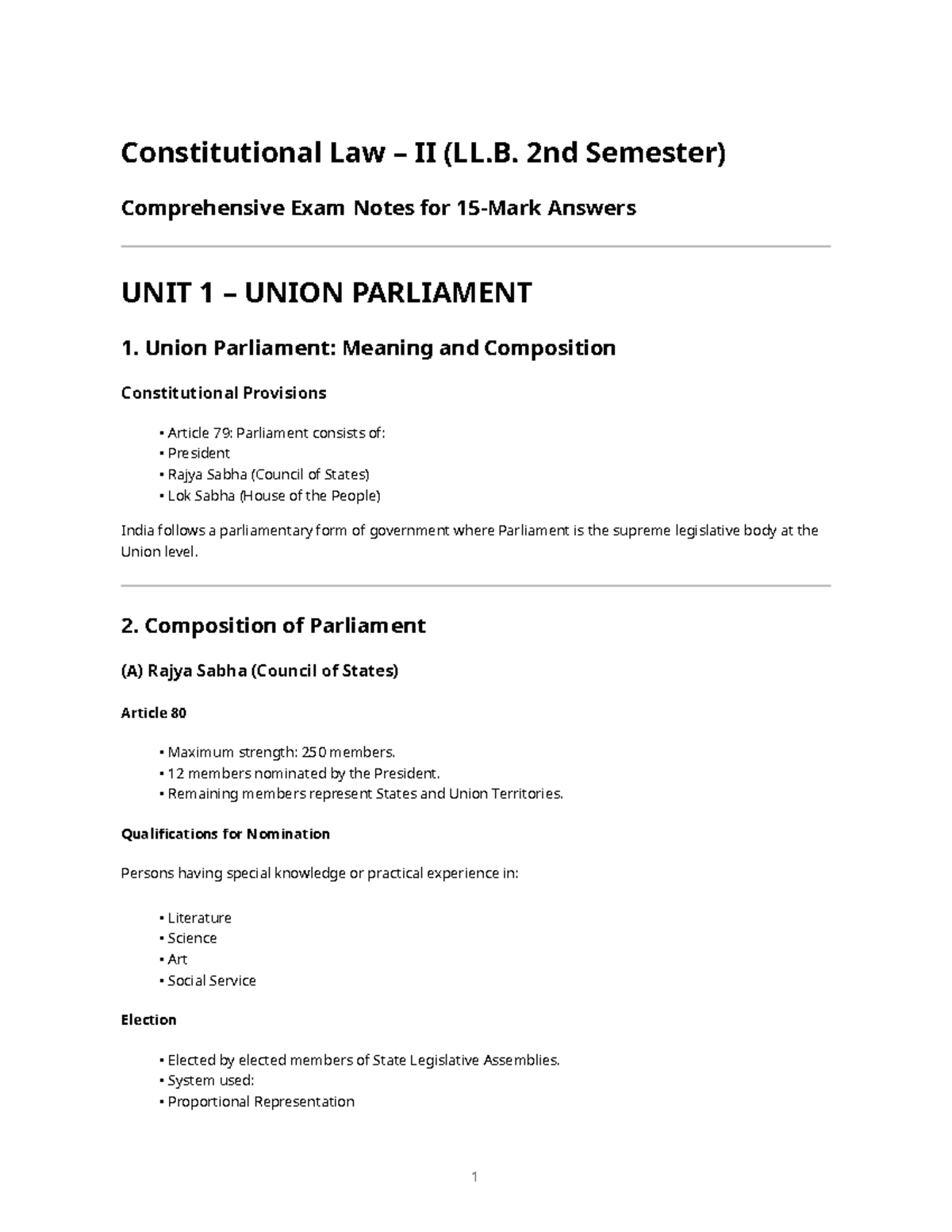 Constitutional Law II (LL.B. 2nd Sem) Comprehensive Exam Notes - Studocu