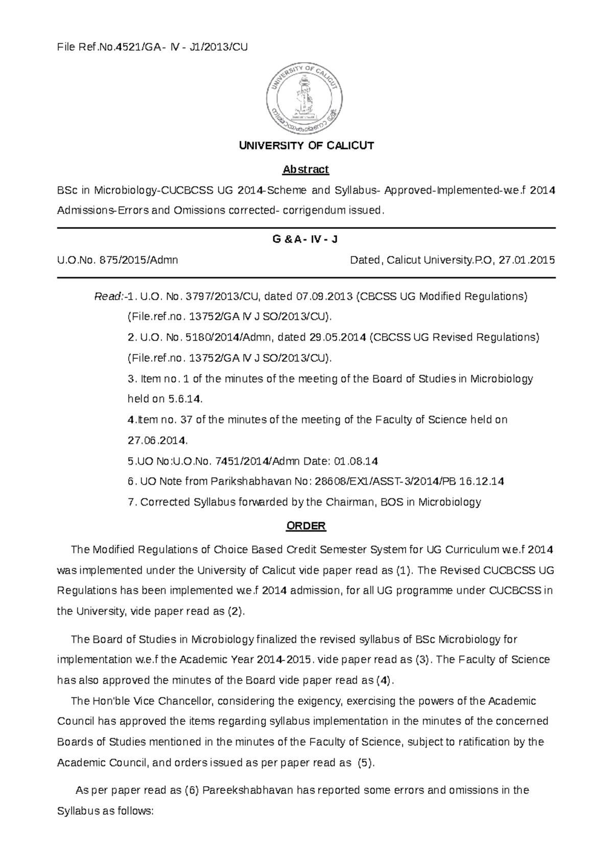Syl498 - Updated Syllabus for BSc Microbiology Programme under CBCSS ...