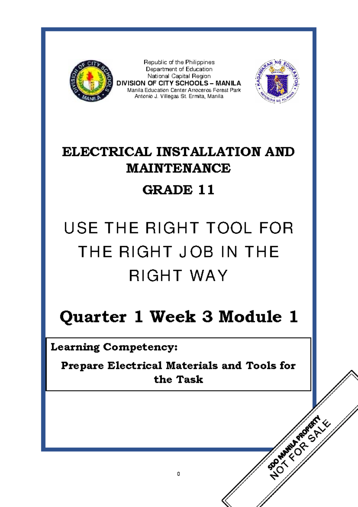 EIM 11 Q1 W3 Mod 3: Preparing Electrical Materials & Tools - Studocu