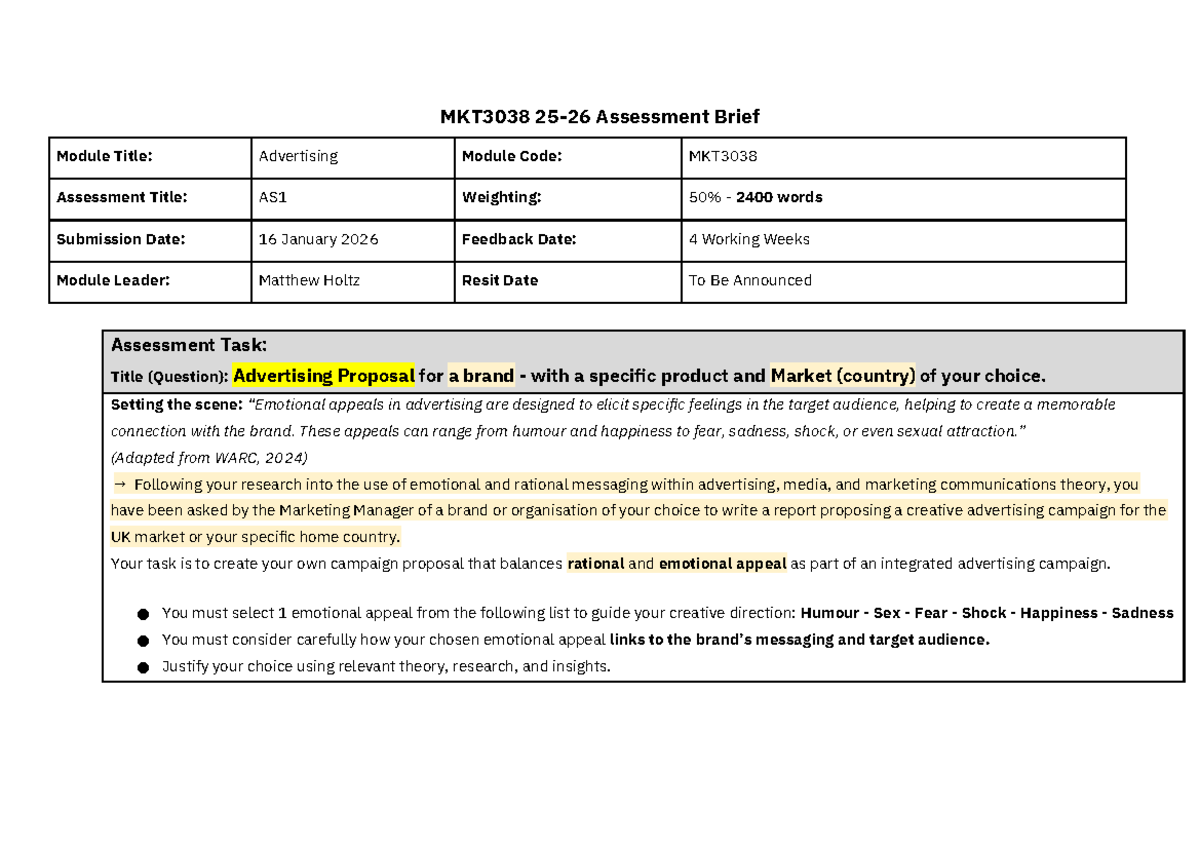 MKT3038 - Advertising Proposal for Integrated Campaign in the UK - Studocu