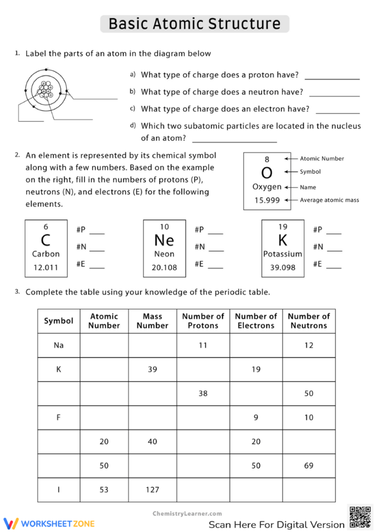 Basic Atomic Structure Worksheet - Basic Atomic Structure 1. Label the parts of an atom in the ...