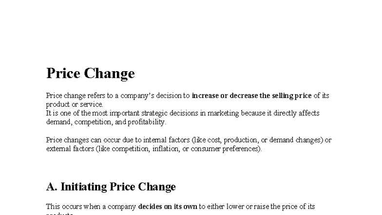 Price Change - Pricing Theory and Practice Analysis - Studocu