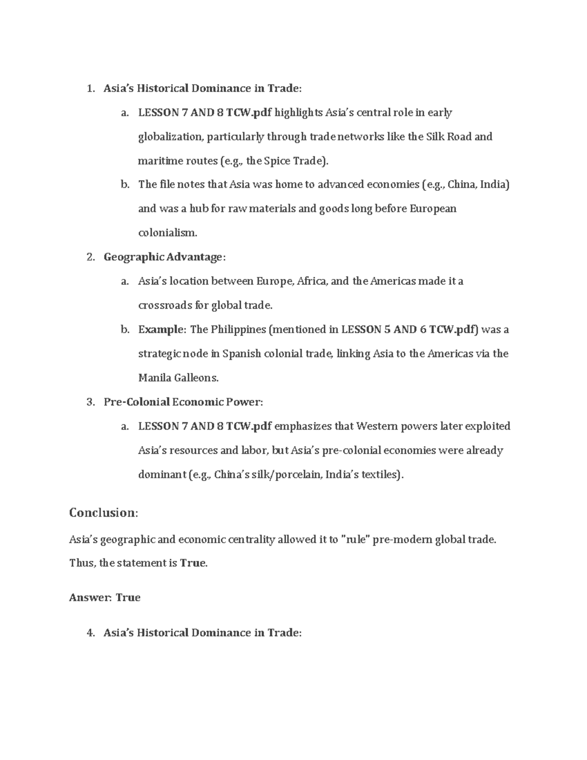 Historical dominance in trade: lessons 7 and 8 TCW overview - Studocu