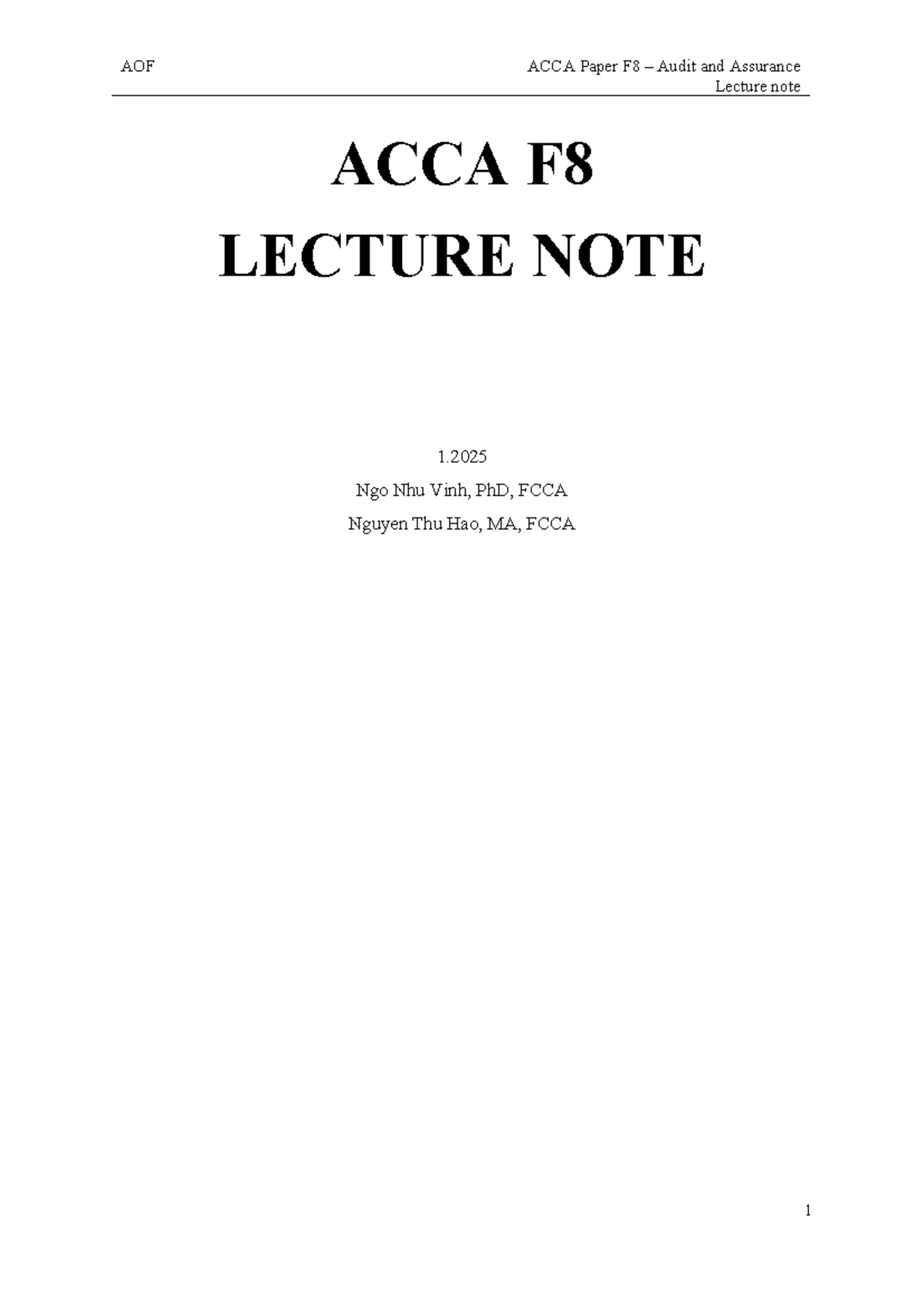 ACCA F8 Audit & Assurance Lecture Notes - Comprehensive Study Guide ...