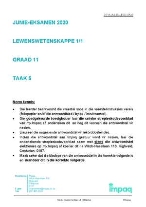 Lewenswetenskappe Graad 11 Opdrag Memorandum 2DE Kwartaal - PUNTE: 50 TYD: 1 uur Hierdie ...
