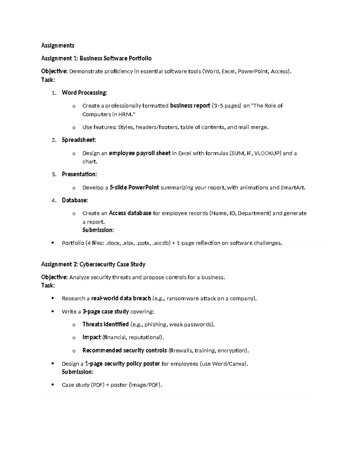 Assignments Computer Aplications - Assignments Assignment 1: Business Software Portfolio ...