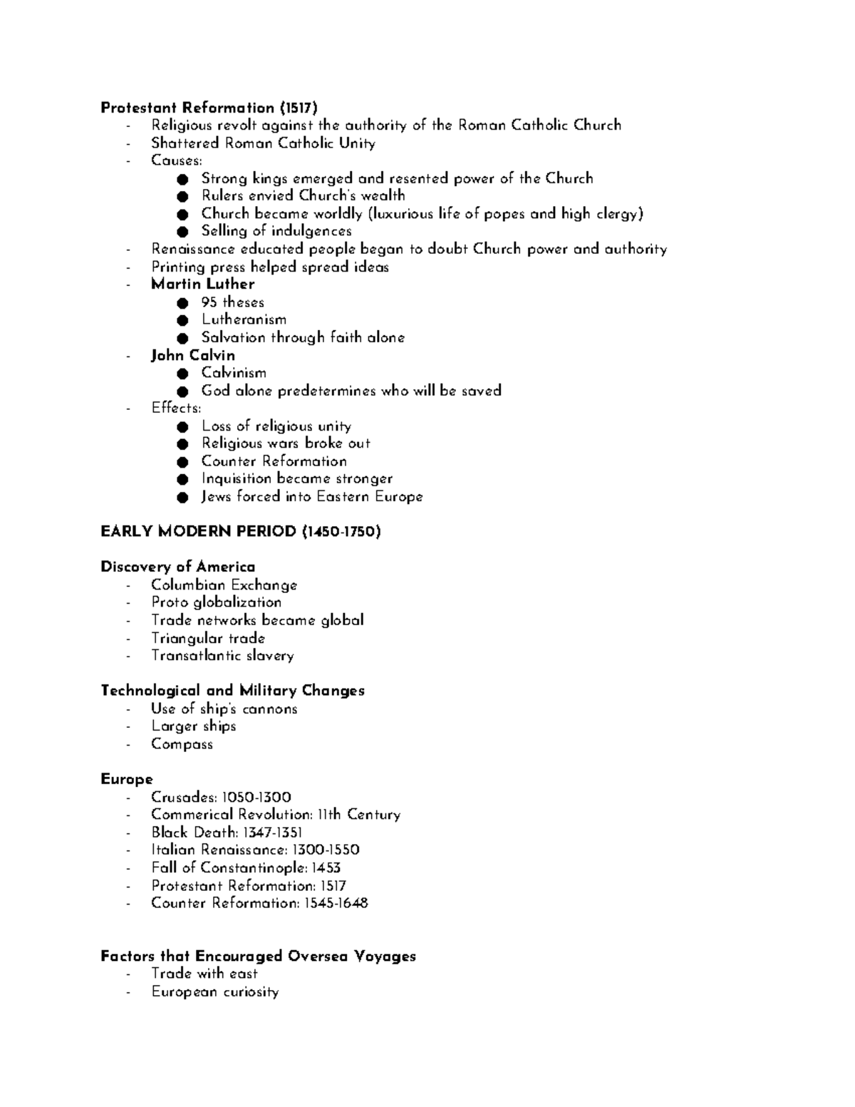 AP World Final Exam Study Notes: Protestant Reformation & Early Modern ...