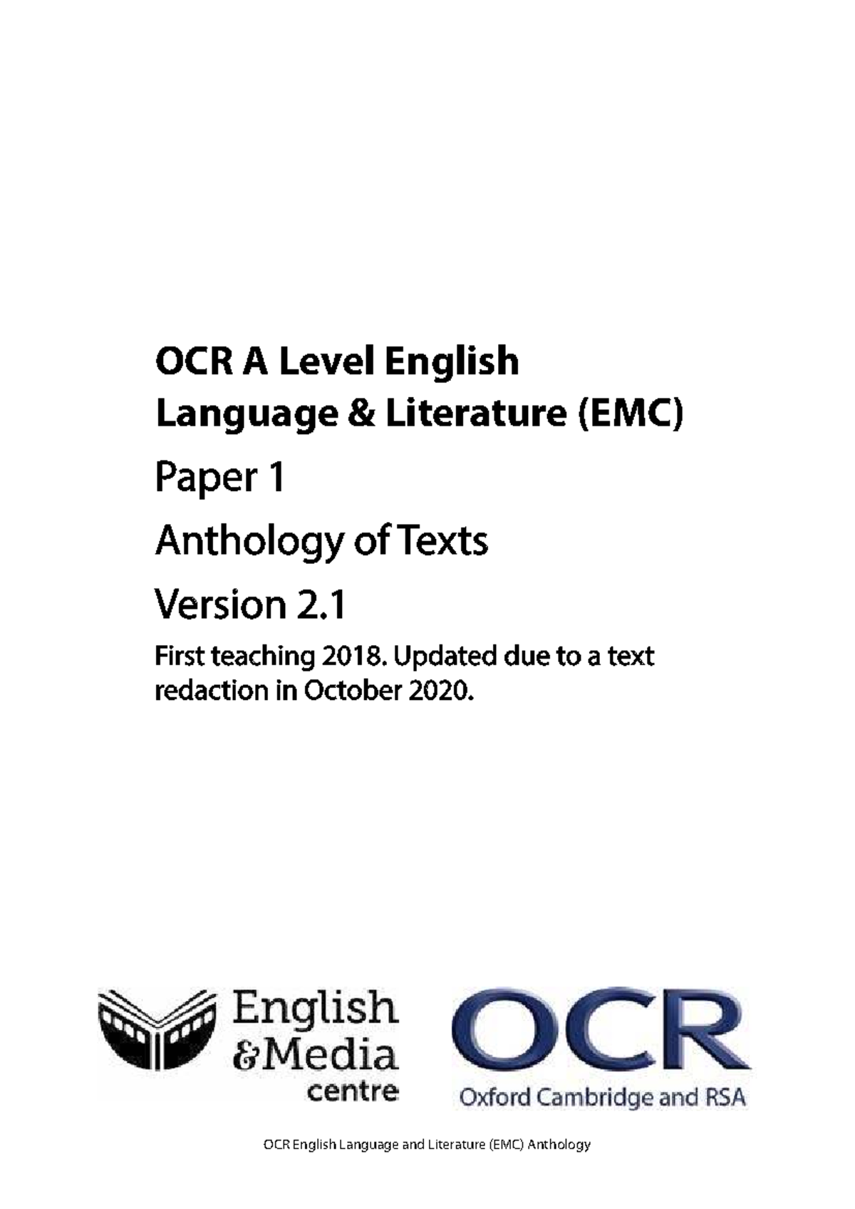 OCR A Level English Language Literature (EMC) Anthology of Non-Fiction ...