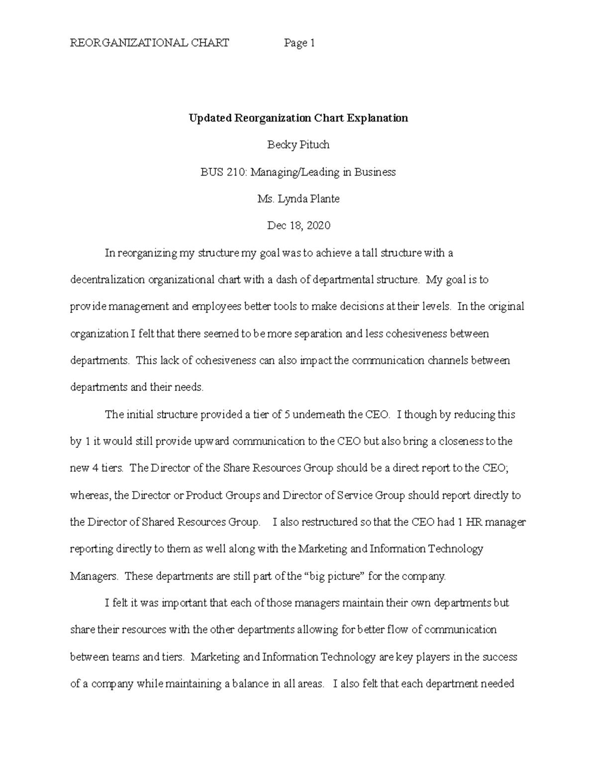 BUS 210 Module 6 Assignment Organizational Structures ...