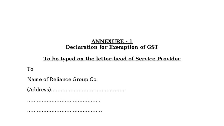 GST Exemption Declaration for Reliance Group Co. - Studocu