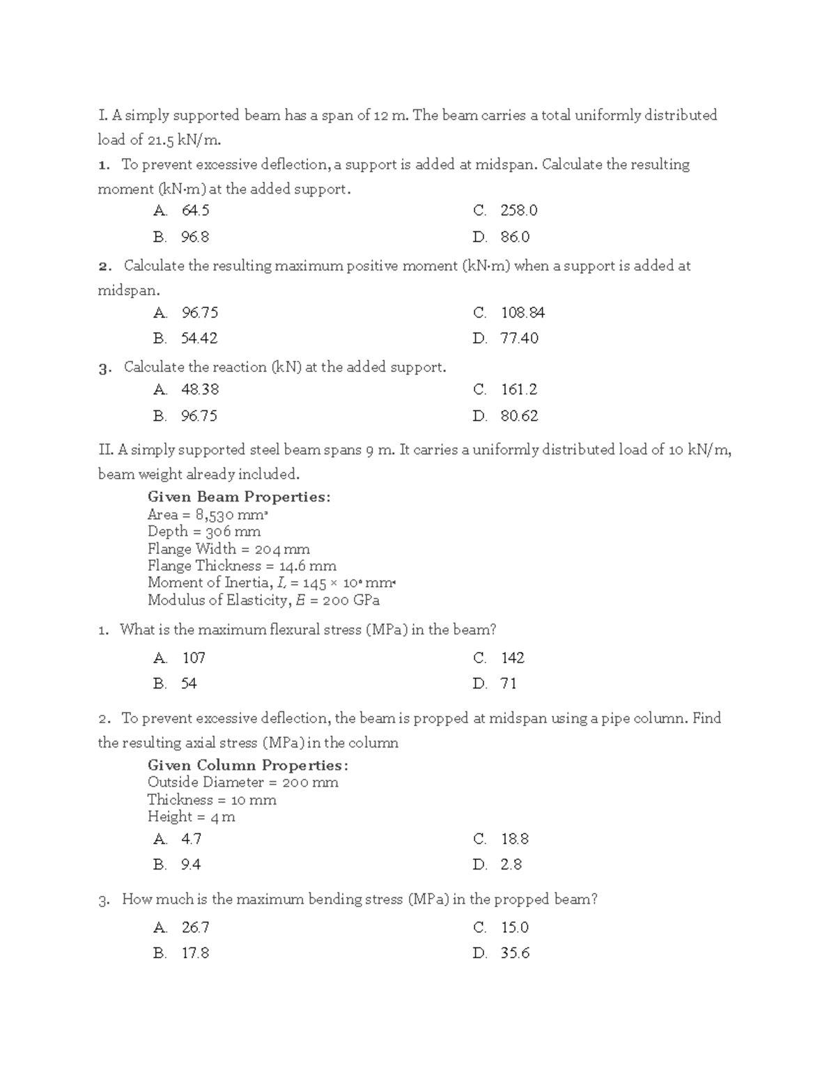 Mechanical Engineering (ME 101) Beam Analysis Problems and Solutions ...