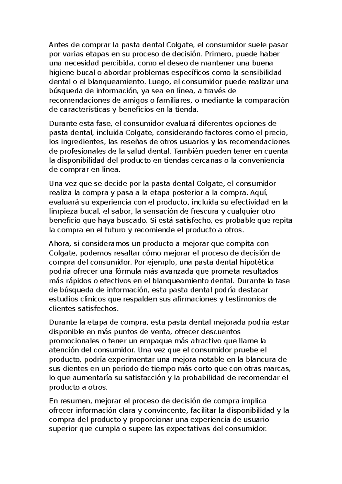 El proceso de decisión de compra de pasta dental Colgate: Análisis y ...