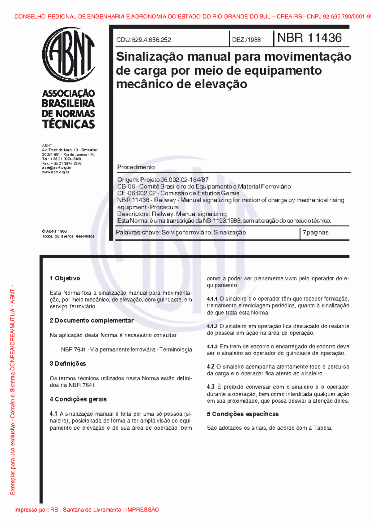 Norma ABNT NBR 11436/1988: Sinalização Manual em Serviços Ferroviários ...