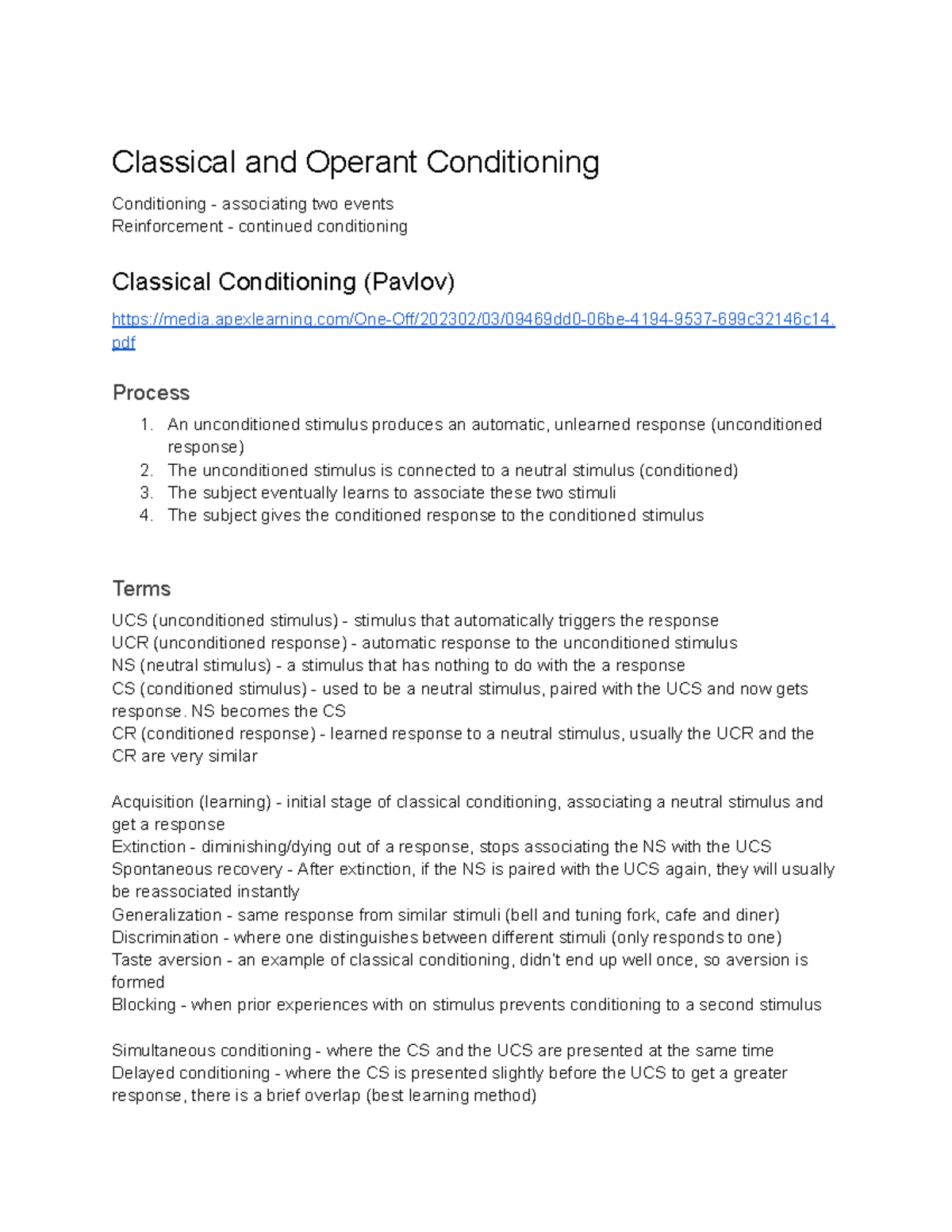 Unit 3 Notes - Thinking and Feeling - Classical and Operant ...