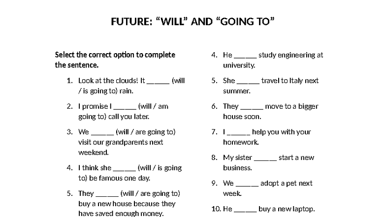 Future with Will and Going To (Affirmative) - English Grammar Guide ...