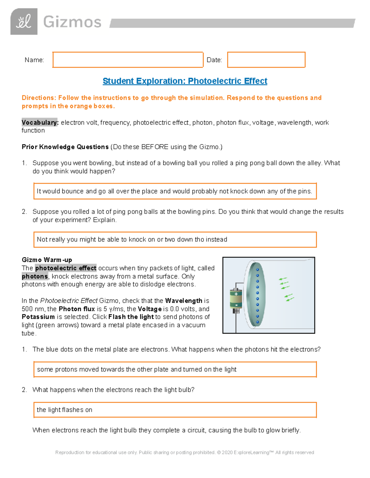 Exploring the Photoelectric Effect with Gizmo Simulation SE - Studocu